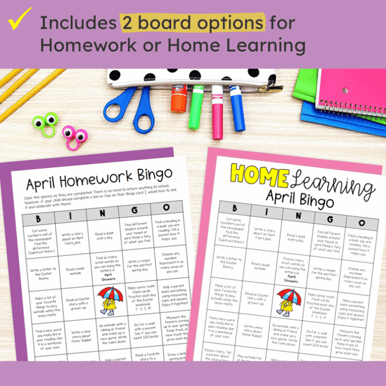 Homework Sheets: Homework Bingo Choice Boards for Elementary Students ...
