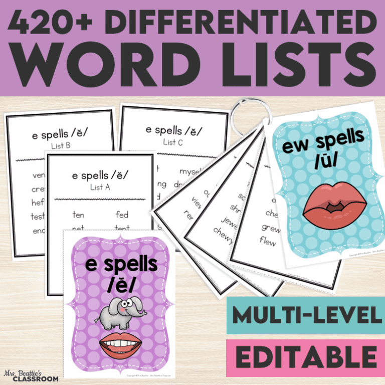 Phonics Word Lists for Spelling - 420+ Word Lists for Word Wall - Mrs ...