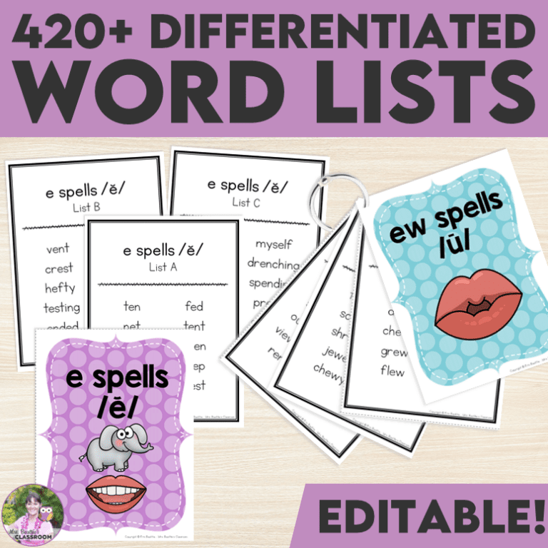Phonics Word Lists for Spelling - 420+ Word Lists for Word Wall - Mrs ...
