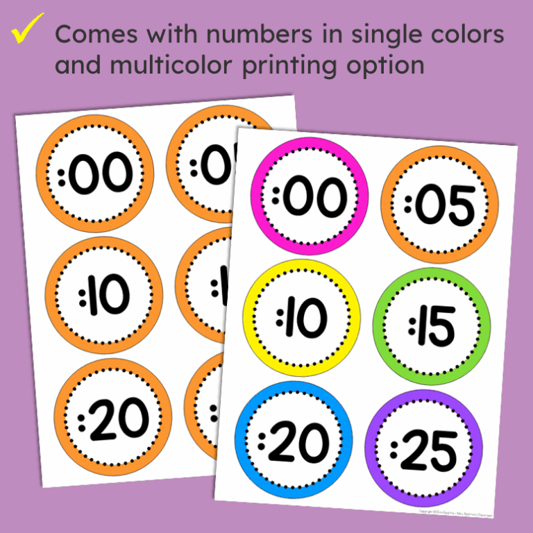 Bright Clock Numbers for Clock Face Minutes - Mrs. Beattie's Classroom